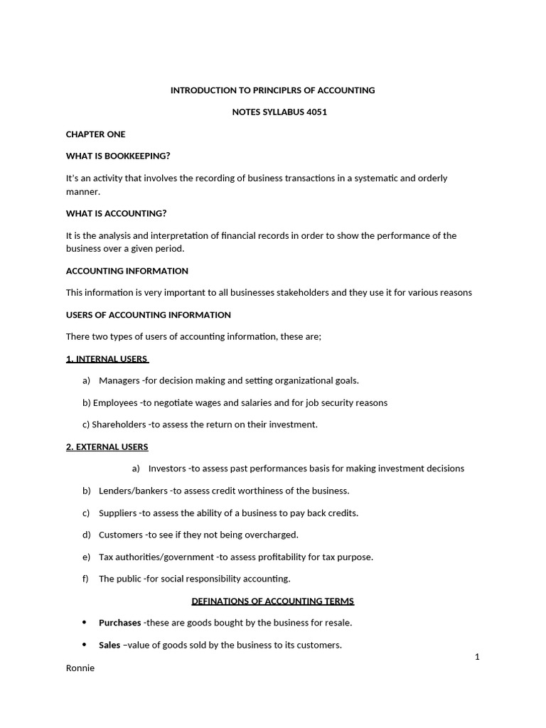 Introduction To Principlrs of Accounting | PDF | Debits And Credits ...