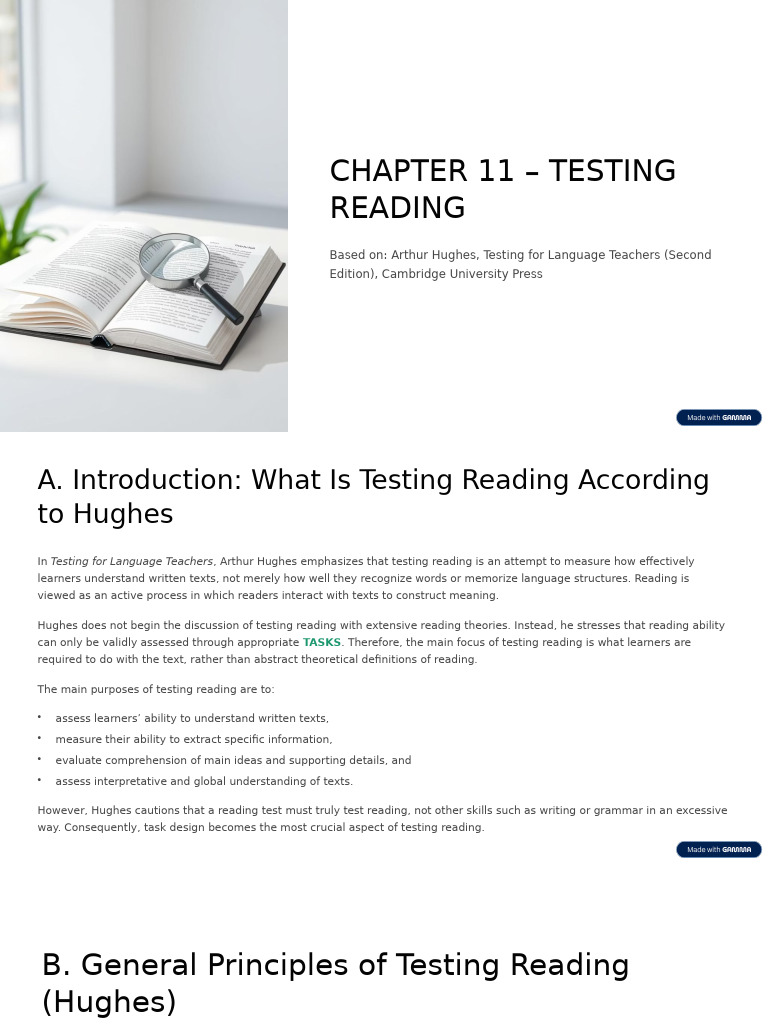Chapter 11 Testing Reading | PDF | Reading Comprehension | Language ...
