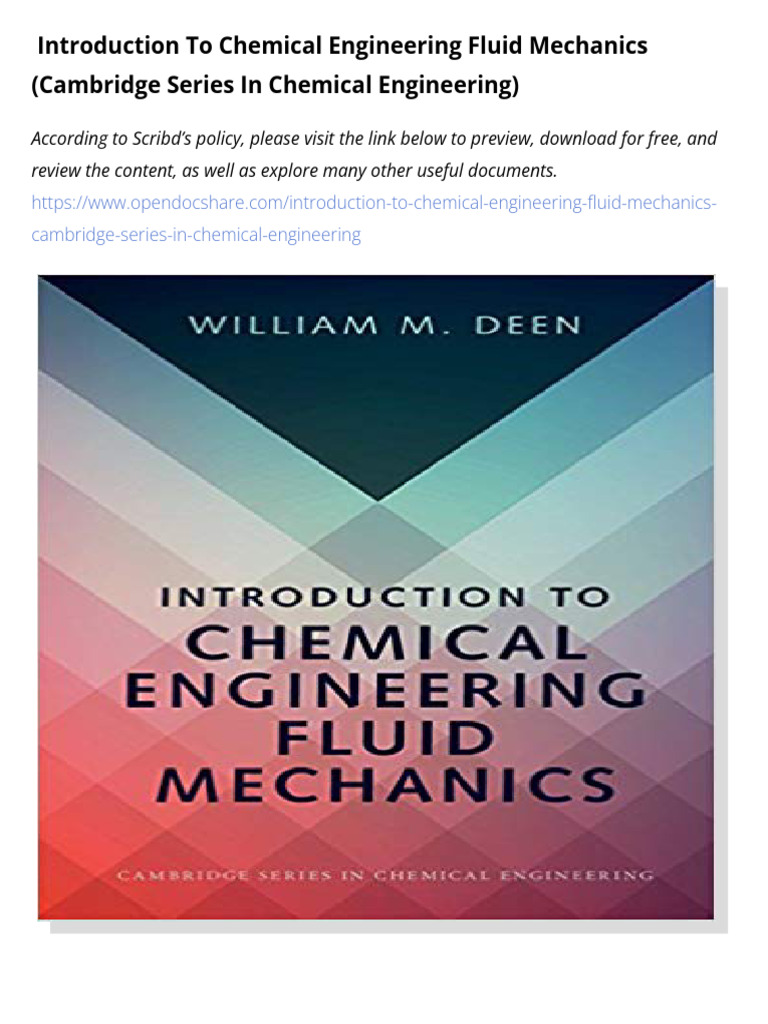 (eBook PDF) Introduction to Chemical Engineering Fluid Mechanics (Cambridge Series in Chemical ...