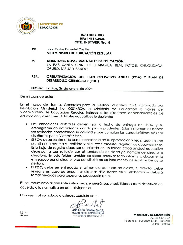 Instructivo Inst-Ver Nro 5 Operativizacion Del Poa y Pdc | PDF