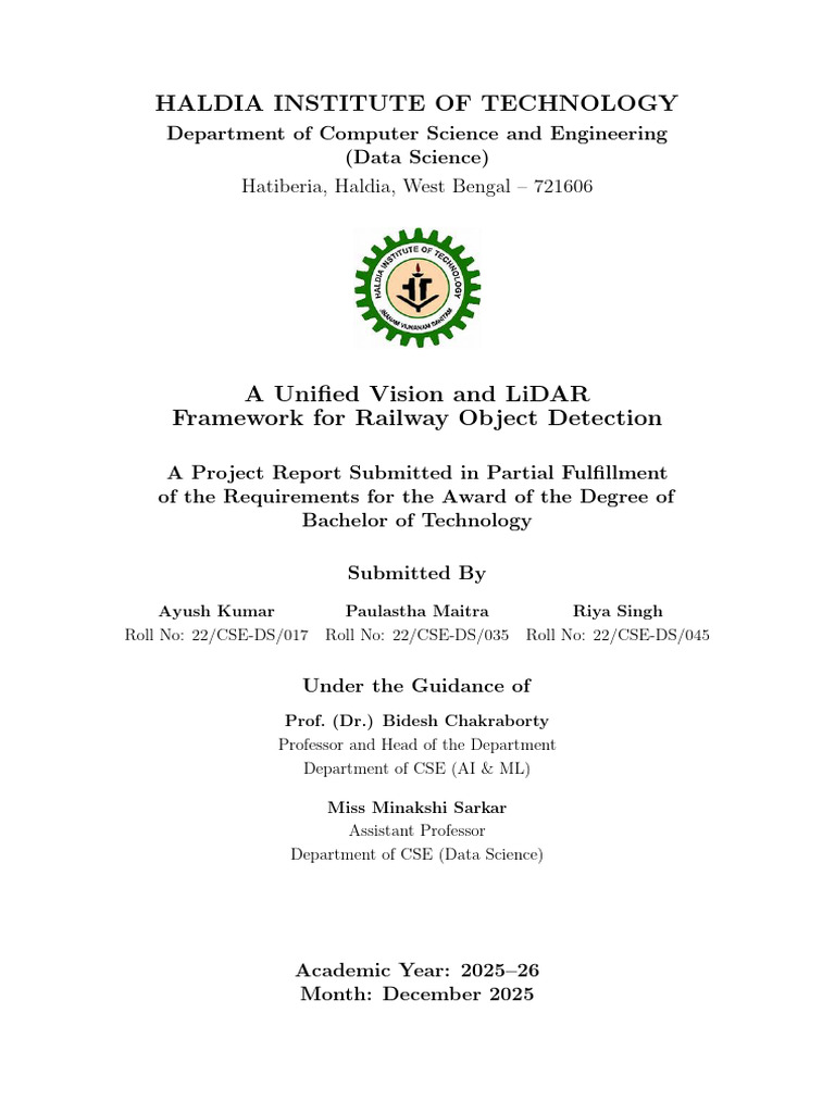 A Unified Vision and LiDAR Framework For Railway Object Detection | PDF ...
