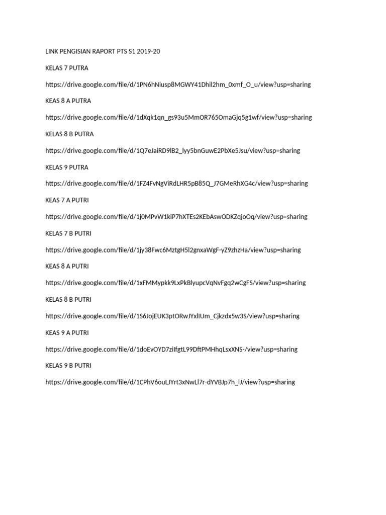 Link Pengisian Raport Pts s1 2019 | PDF