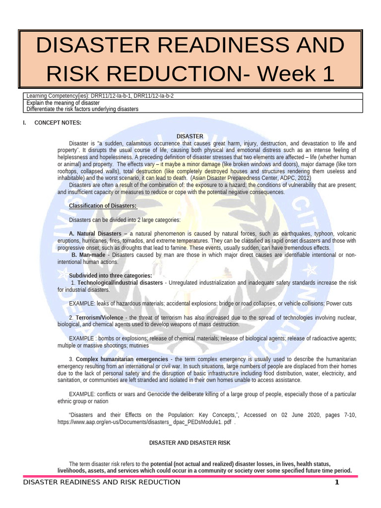 DRRM-LAS-Week-1 | PDF | Hazards | Natural Disasters