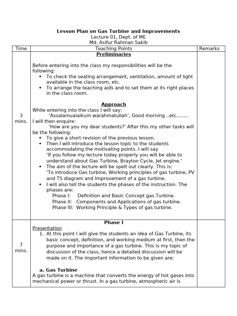 Lesson Plan Gas Turbine (ARS) | PDF | Gas Turbine | Turbine