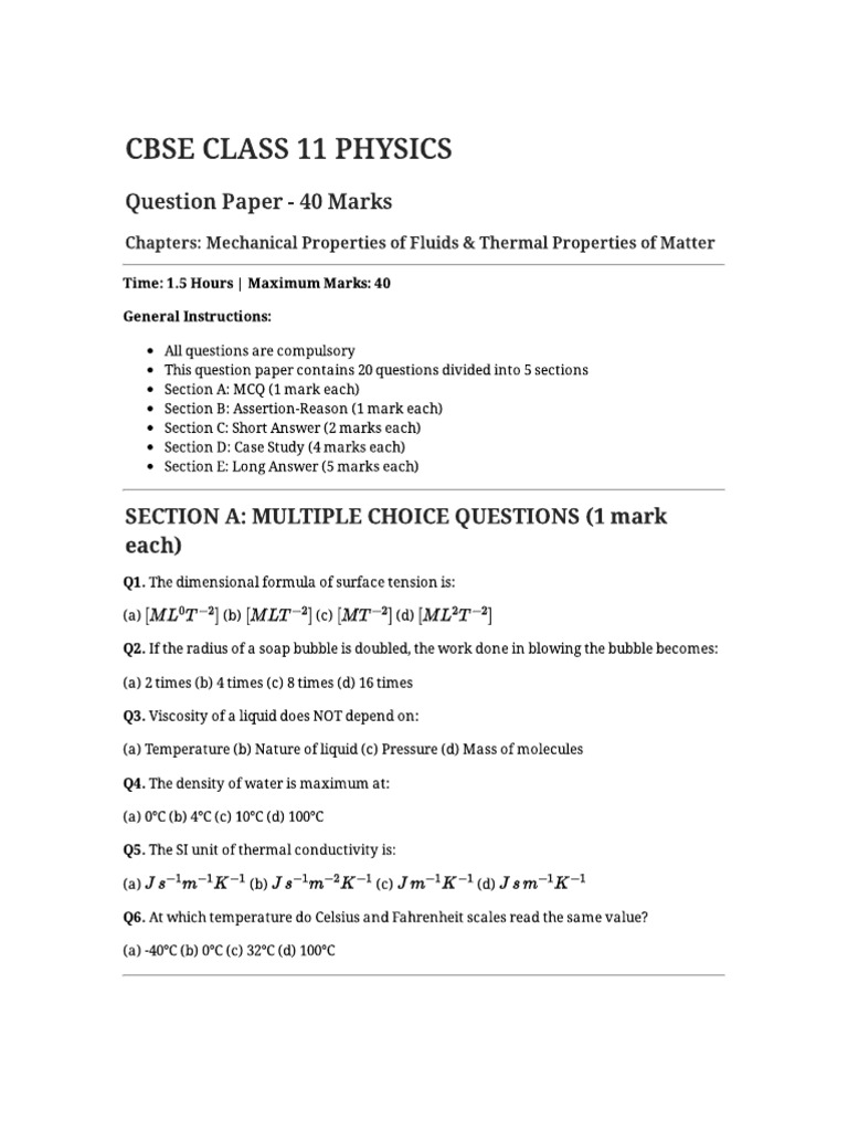 Class 11 Physics Pt4 Question Paper | PDF