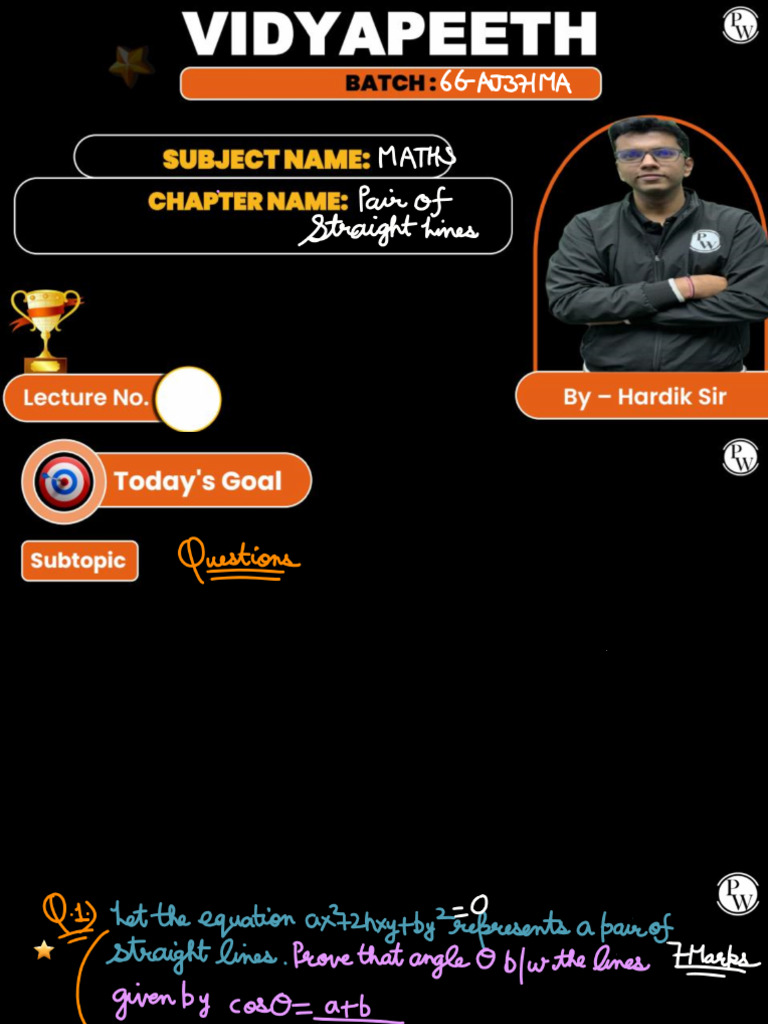 Pair of Straight Lines Ipe Aj1 Ques | PDF