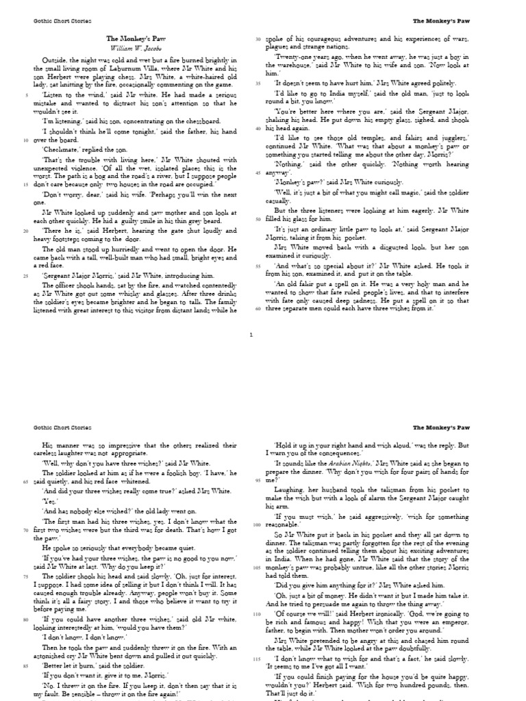 The Monkeys Paw Abridged Version | PDF