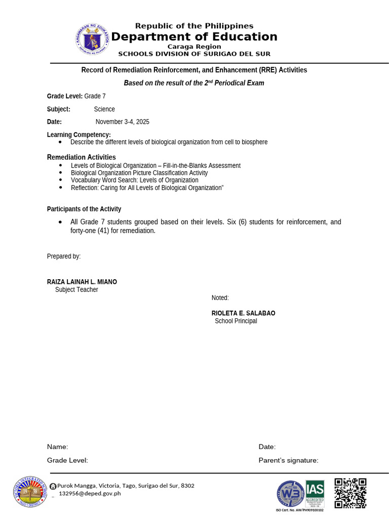 RRE-SCIENCE 7 Periodical QUARTER 2 | PDF | Nature | Life Sciences