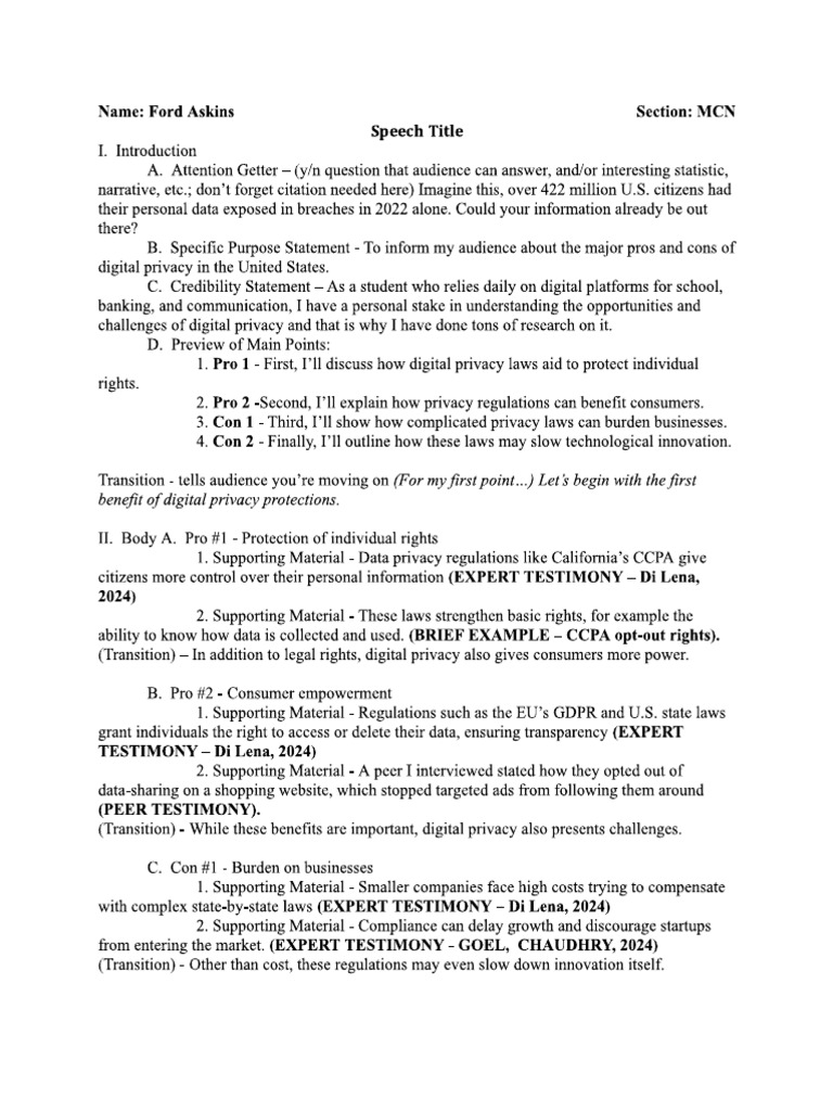 Ford Askins Inform Speech Outline | PDF