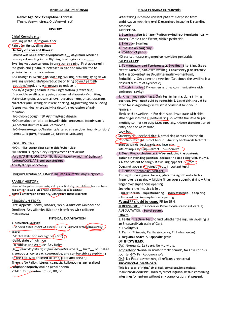 Hernia Case Proforma | PDF