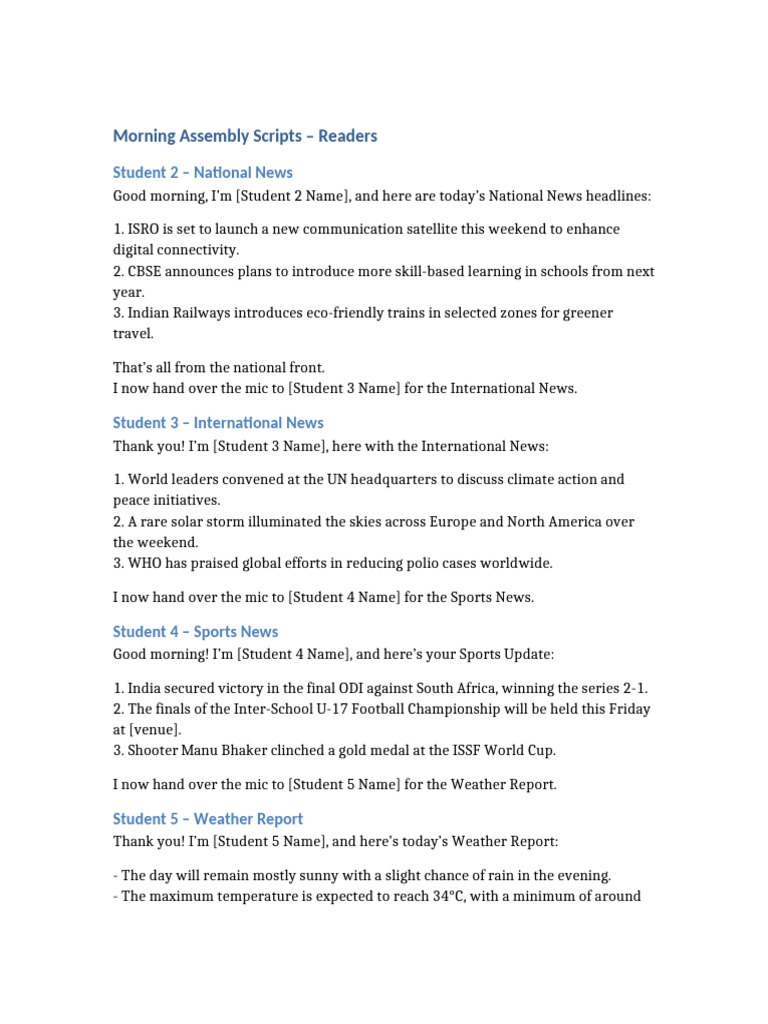 Readers Scripts Morning Assembly | PDF | Climate | Atmosphere