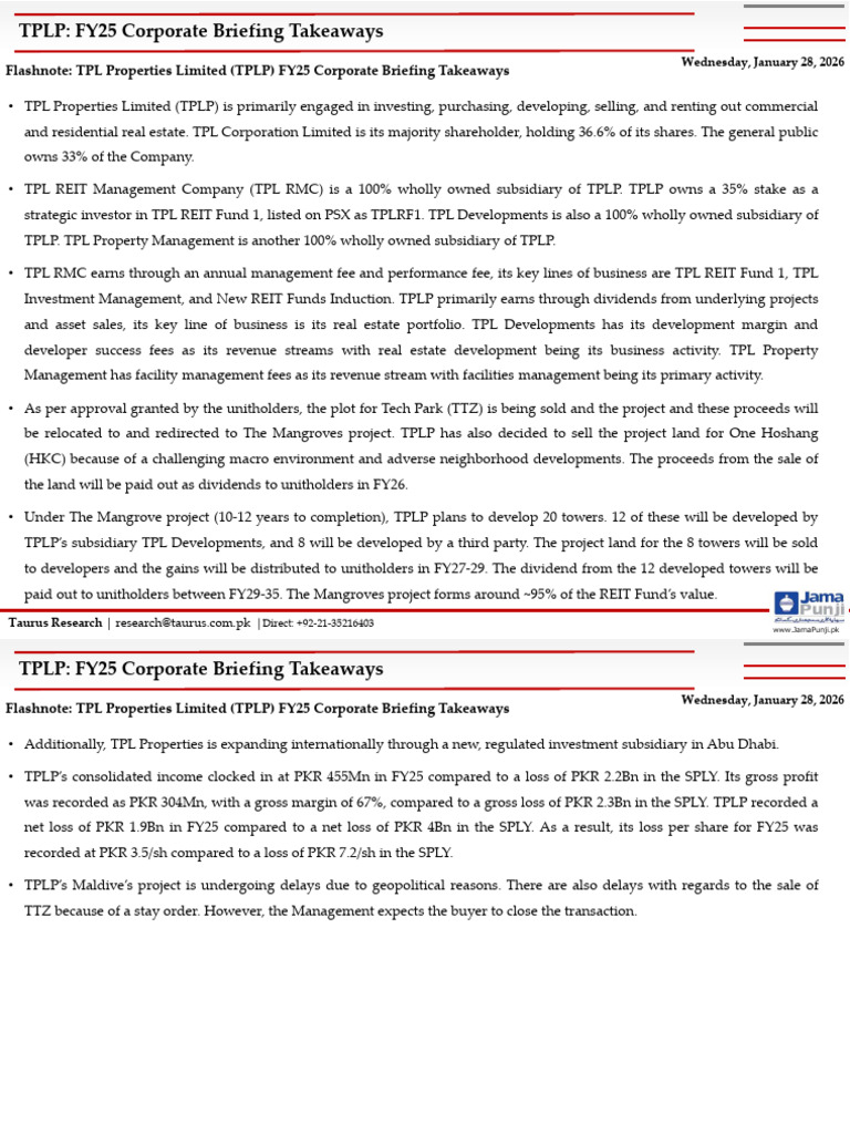 Flash Note - TPLP FY25 Corporate Briefing - 27-January-2026 | PDF ...