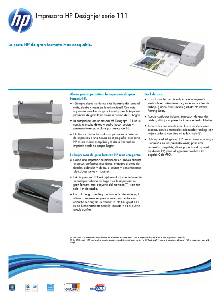 Impresora HP Designjet 111 Brochure | Impresora (Computación) | Mac OS