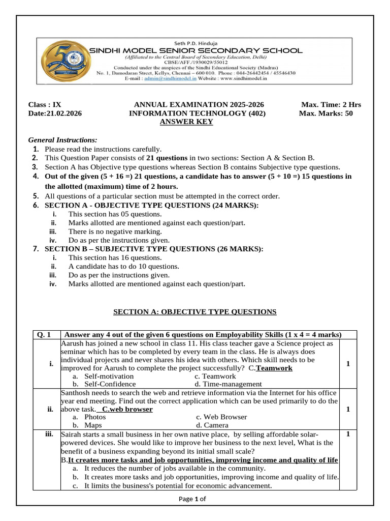 402 Class IX ANNUAL Answer Key 2025 | PDF | Window (Computing ...