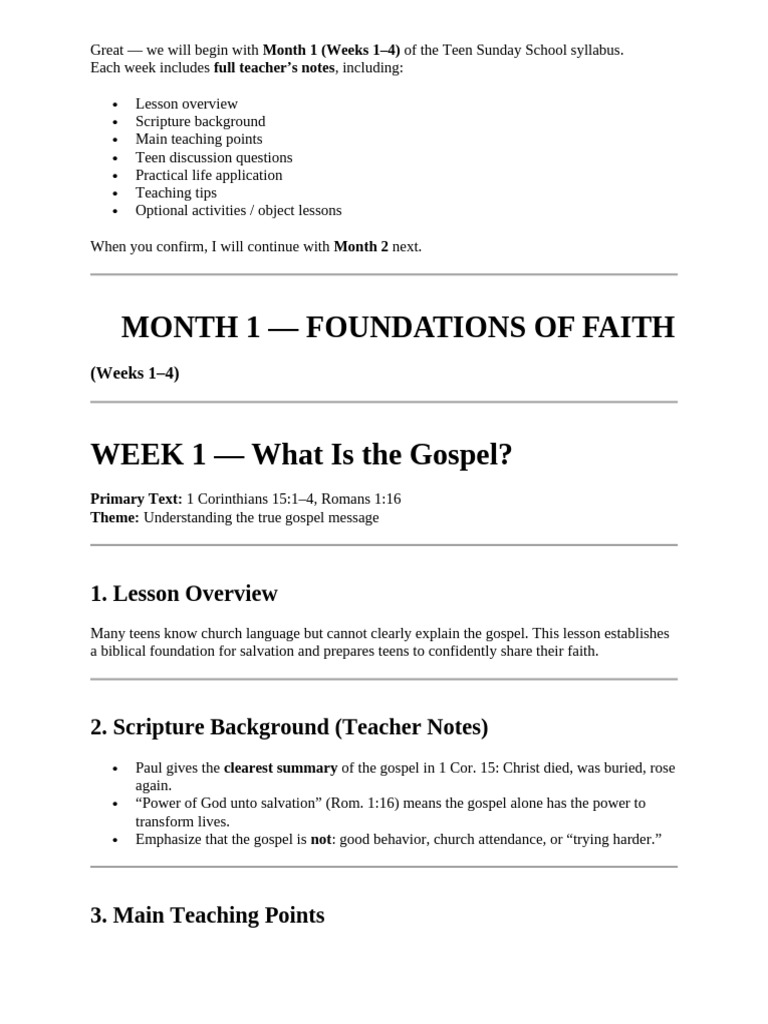 2026 Teens Sunday School Syllabus | PDF | Jesus | Baptism