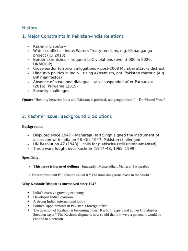 Pakiatan- India Relations 1st Update. | PDF | Pakistan | International ...