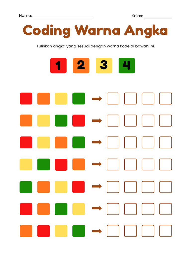 Lembar Kerja Coding Menulis Angka Dalam Gaya Sederhana Merah - 20260128 ...