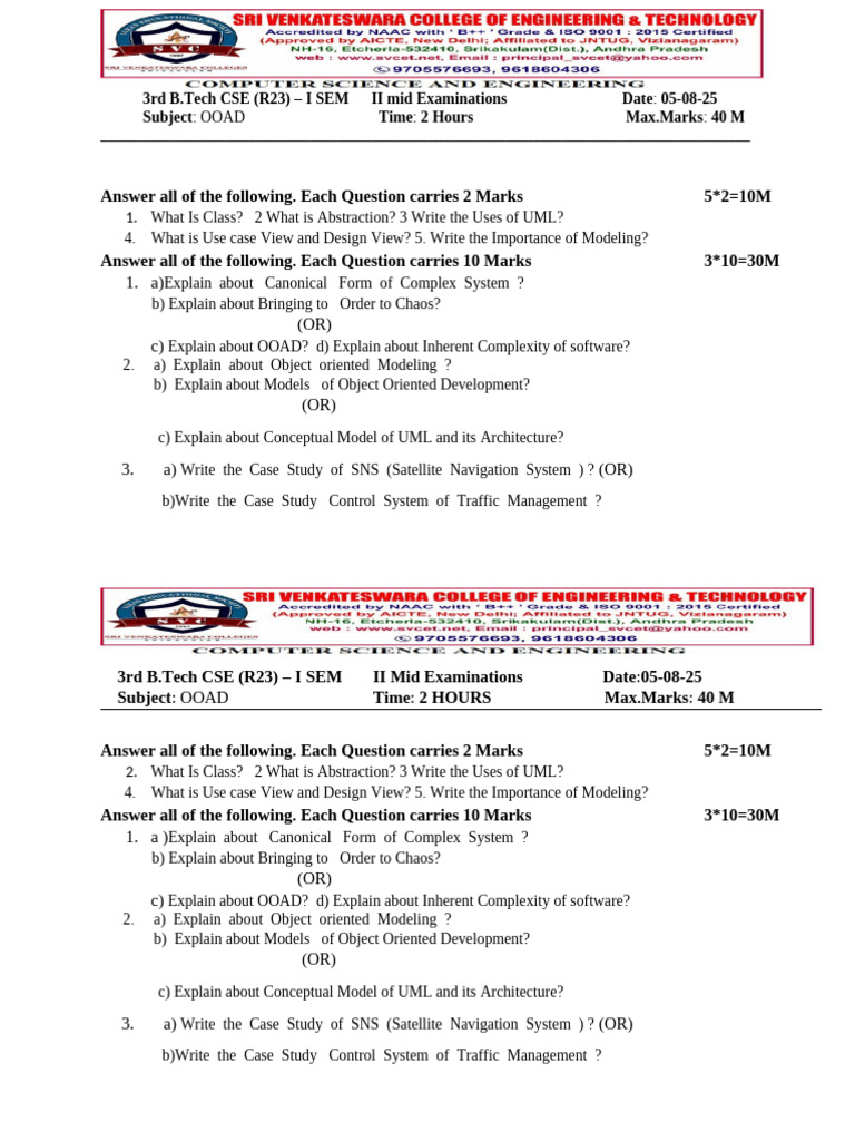 OOAD Mid Question Paper | PDF