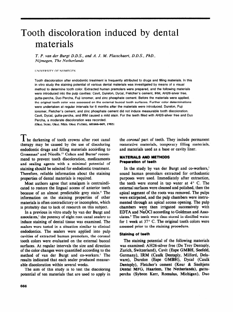 Tooth Discoloration Induced by Dental Materials | PDF | Human Tooth ...
