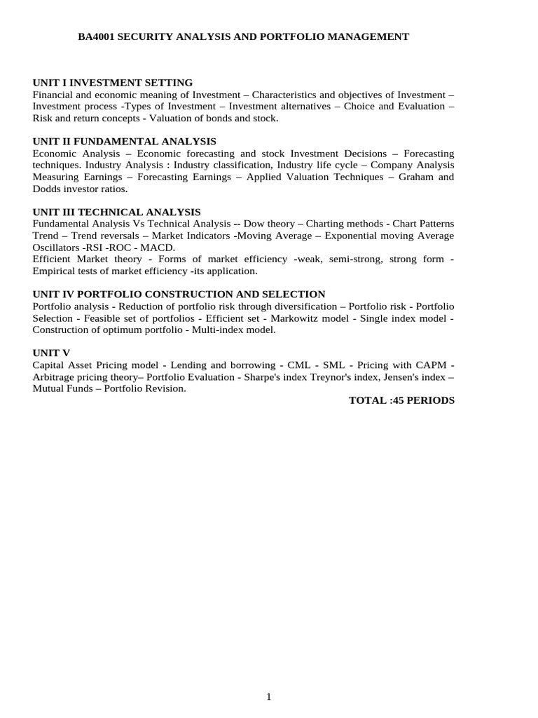 BA4001-SECURITY ANALYSIS AND PORTFOLIO MANAGEMENT | PDF | Investing ...