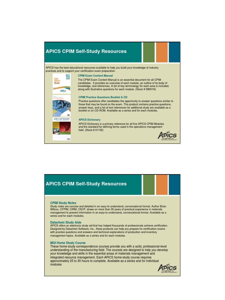 APICS CPIM Self-Study Resources: CPIM Exam Content Manual | PDF ...