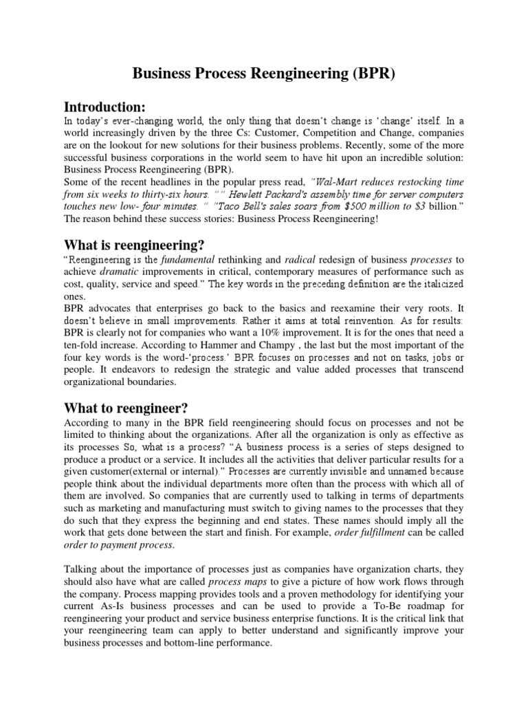Business Process Reengineering | PDF | Business Process | Economies
