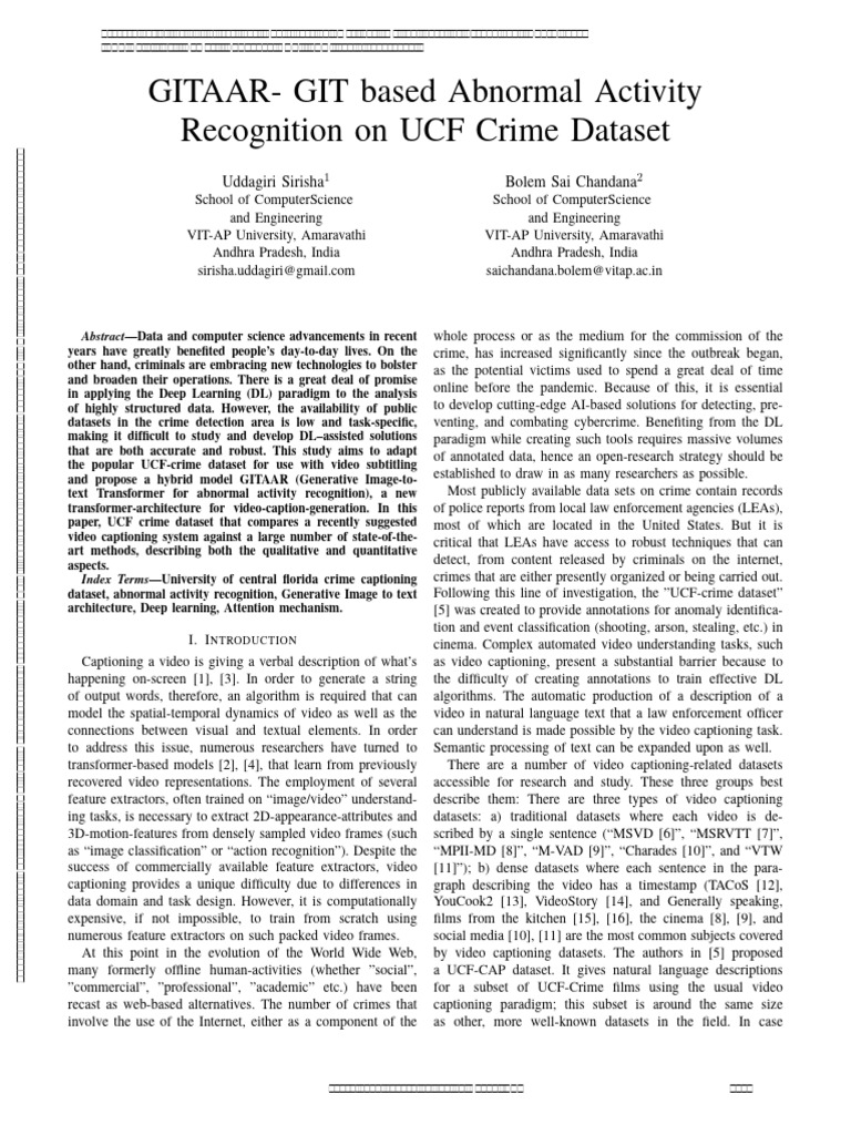 GITAAR-GIT Based Abnormal Activity Recognition On UCF Crime Dataset ...