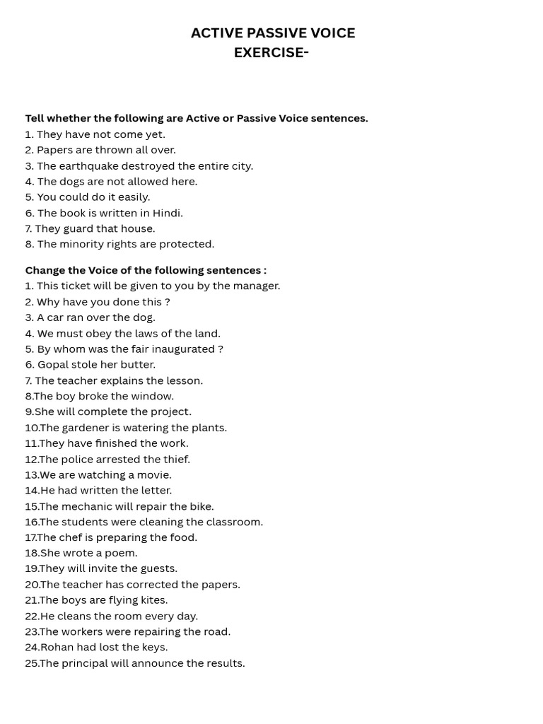 Active Passive Voice Exercise | PDF