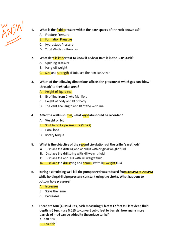 18. Drilling Supv Level-pretest 18-14apr22 - w.answer (Complete) | PDF ...
