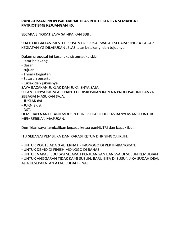 Rangkuman Proposal Napak Tilas Route Gerilya Semangat Patriotisme ...