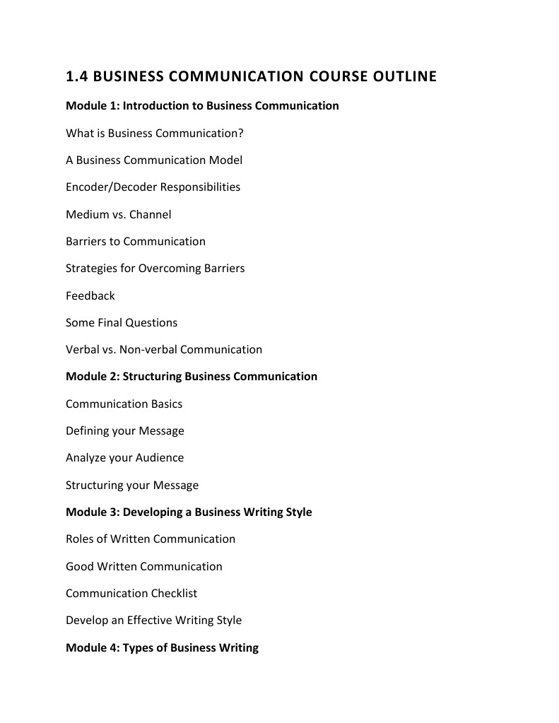 1.4 Business Communication Course Outline | Download Free PDF ...