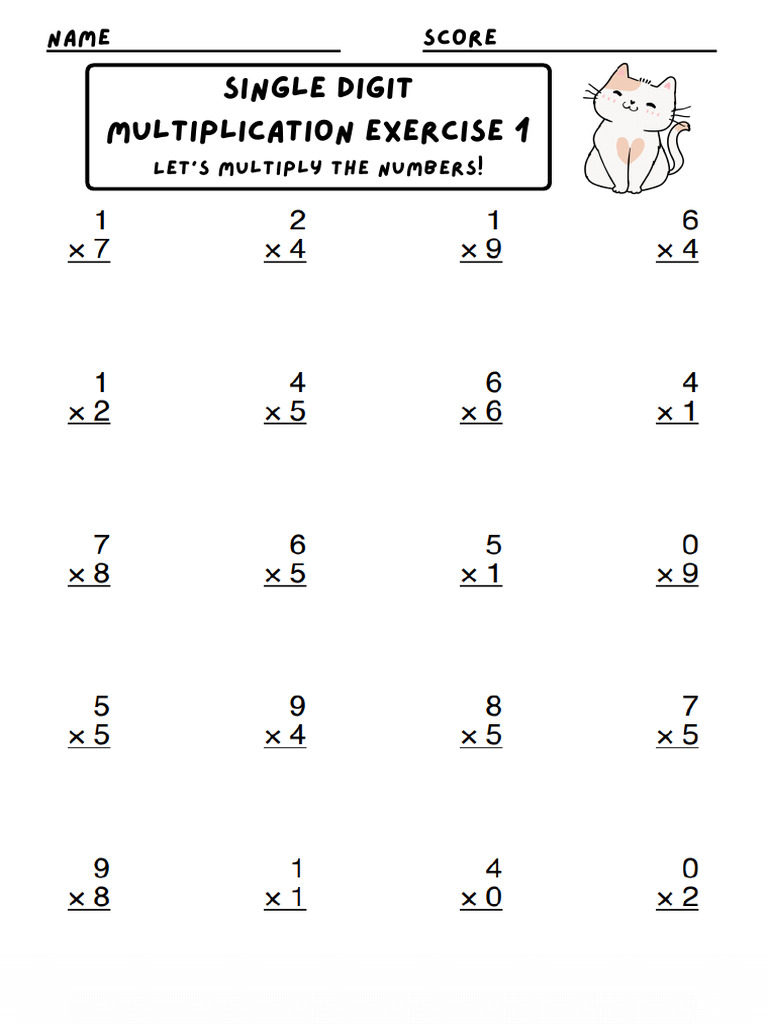 1 Digit Multiplication | PDF | Multiplication | Discrete Mathematics