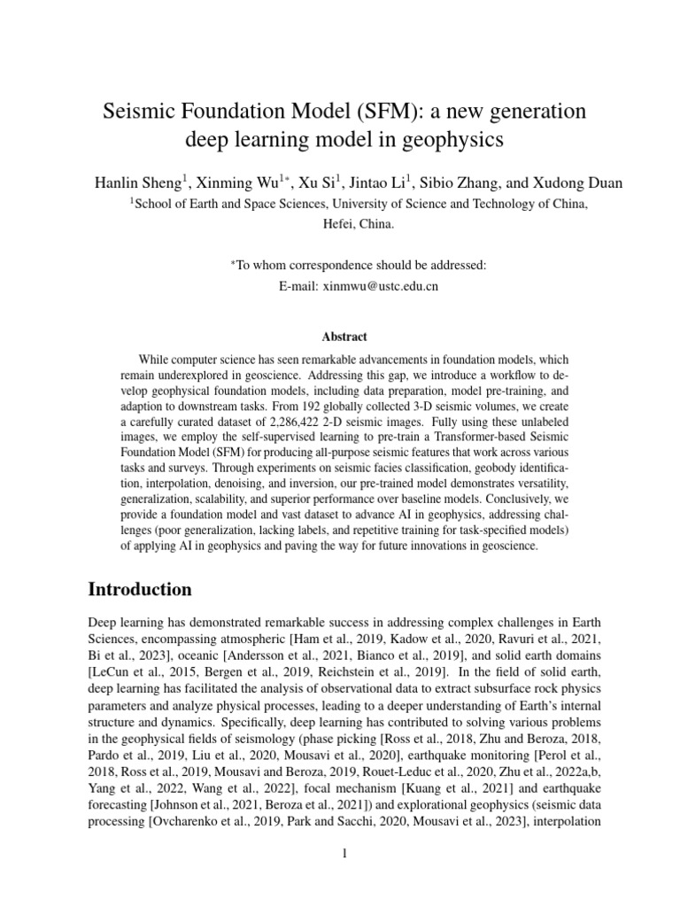 Seismic Foundation Model-SFM | PDF | Reflection Seismology | Deep Learning