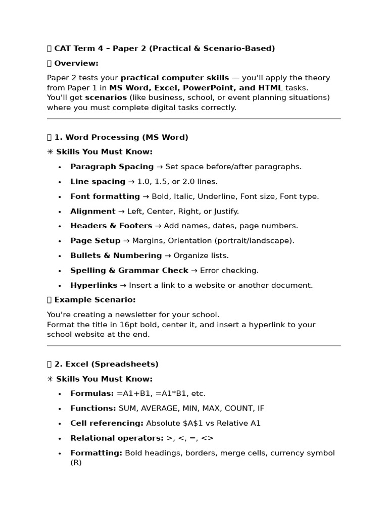 CAT GRADE 10 Exam Content | PDF | Microsoft Excel | Spreadsheet