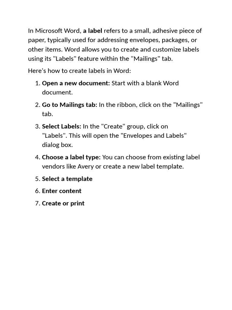 Lables in Word | PDF
