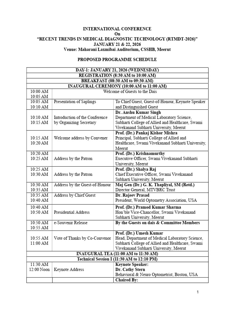 Proposed Programme Schedule | PDF | Health Care | Health Sciences