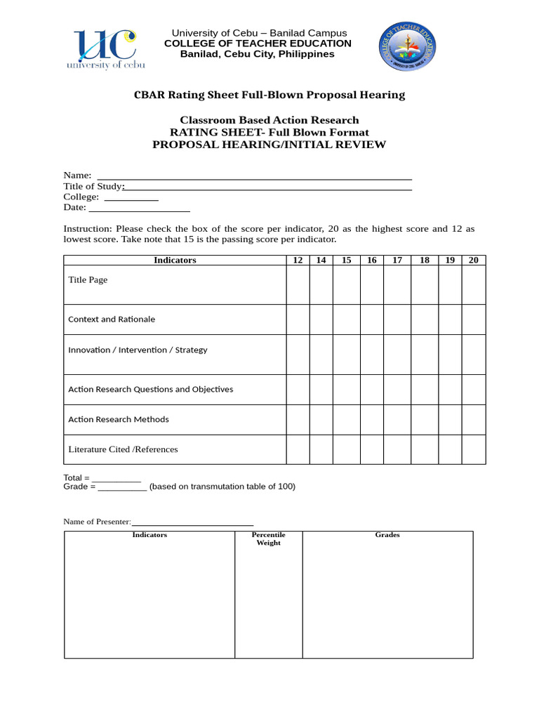 ACRION RESEARCH Rating Sheet Full Blown Proposal Hearing | PDF ...