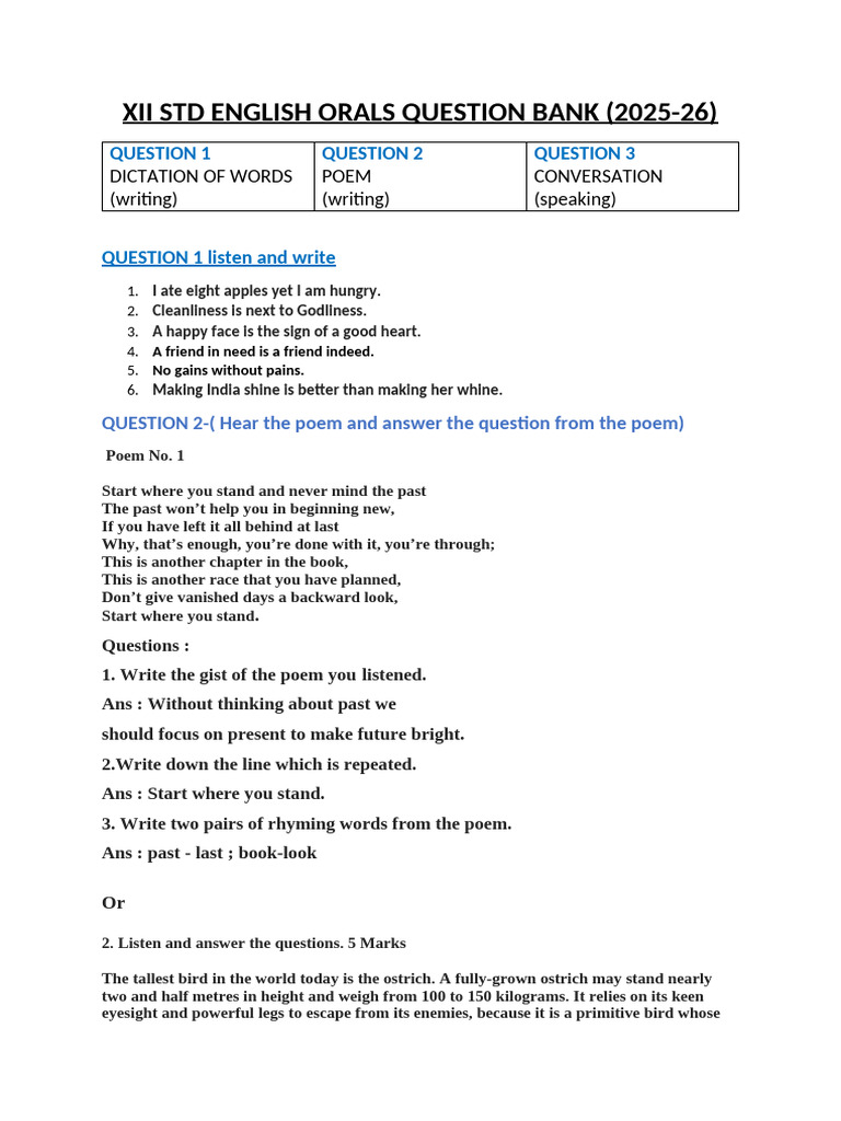 12th English Orals Examination | PDF