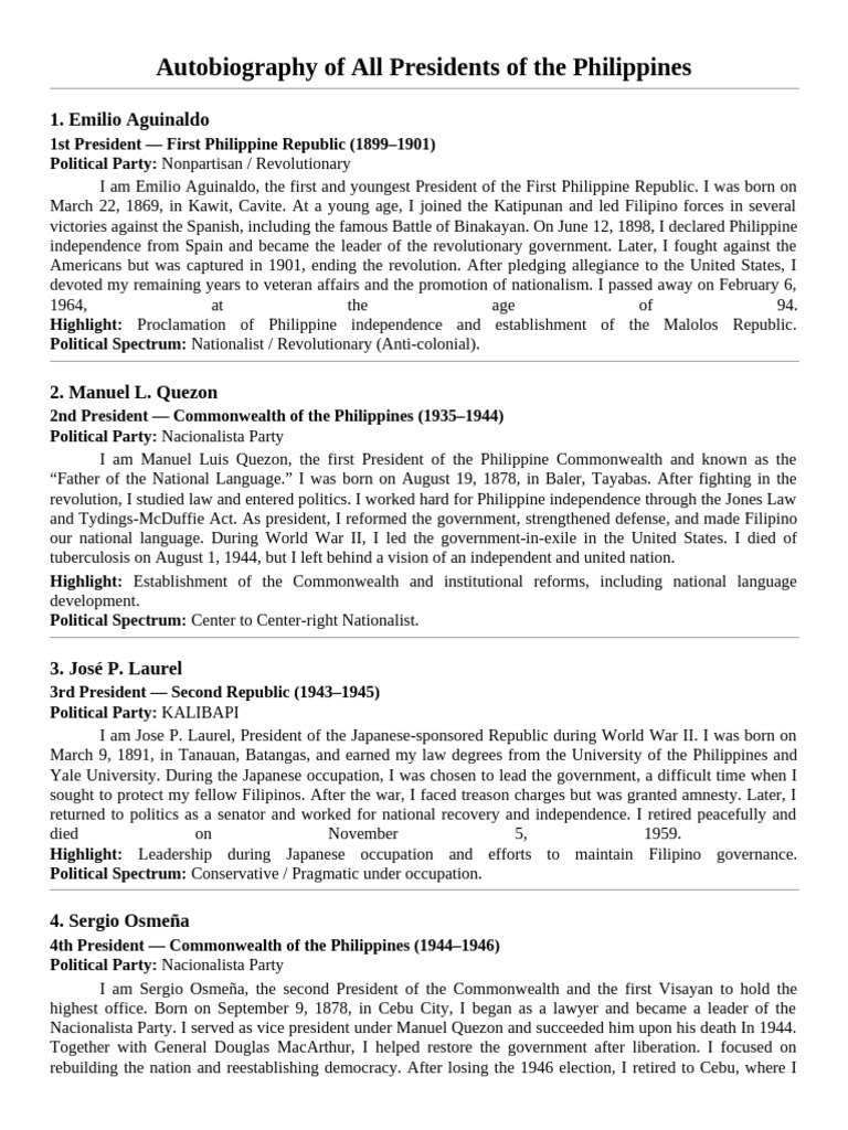 17 Presidents of The Philippines | PDF | President Of The Philippines ...