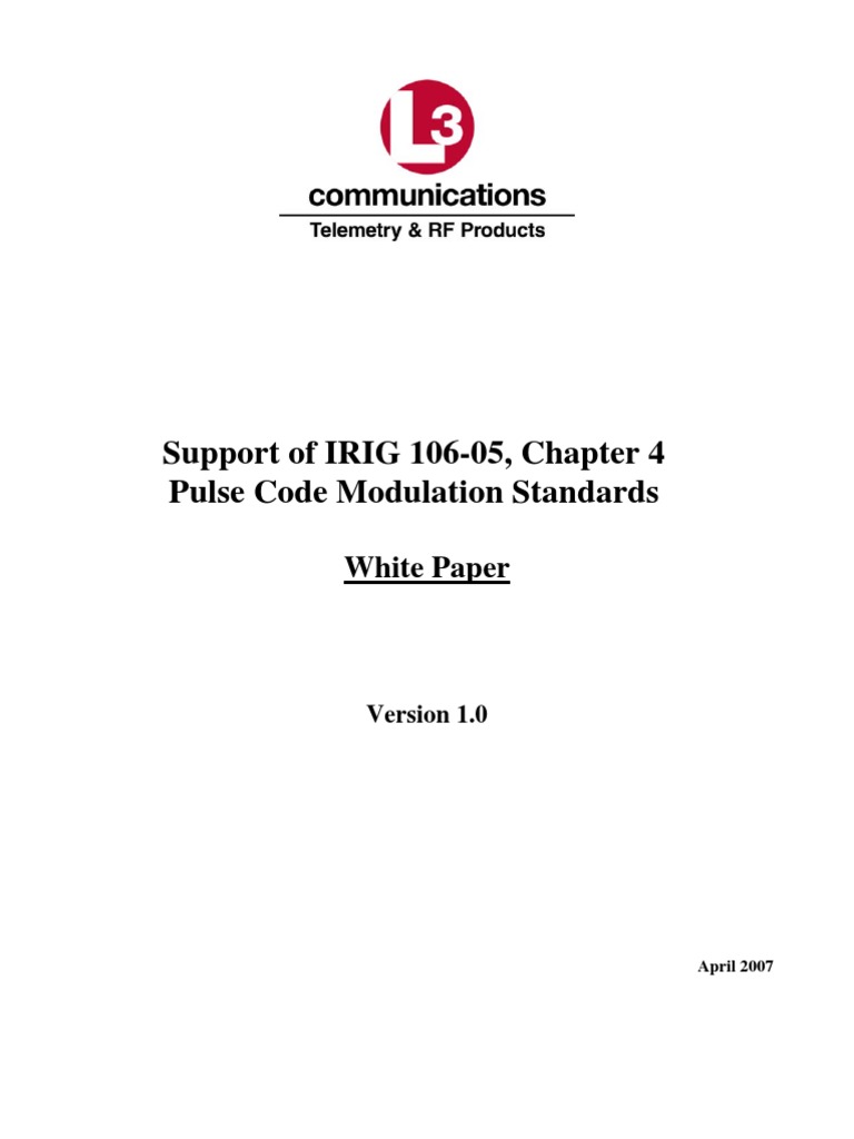 Support of IRIG 106-05, Chapter 4 Pulse Code Modulation Standards | Download Free PDF ...