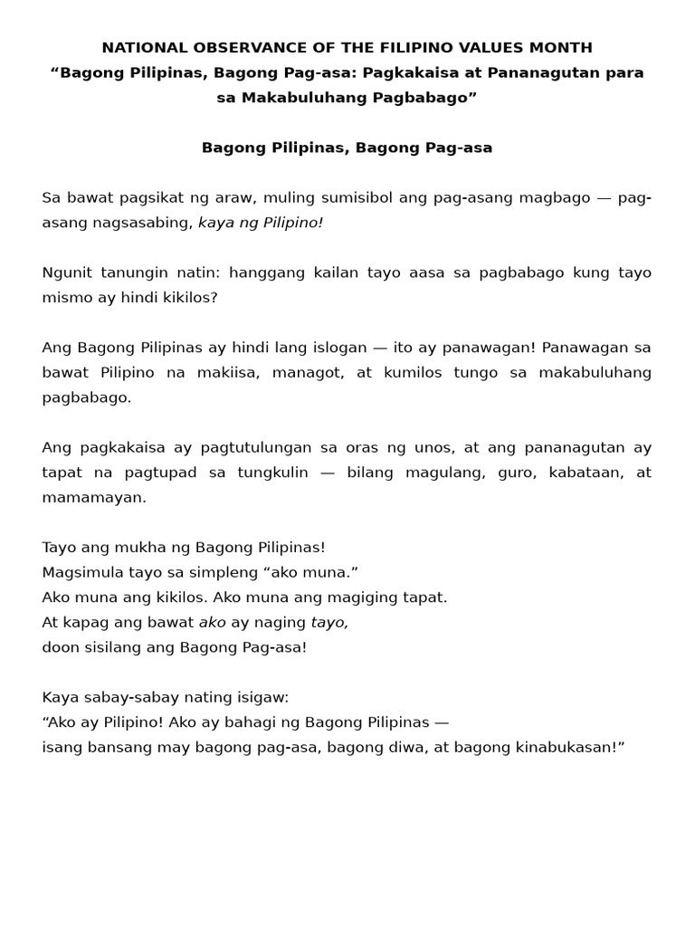 Oratorical Piece Values Month Sy 2025 2026 | PDF
