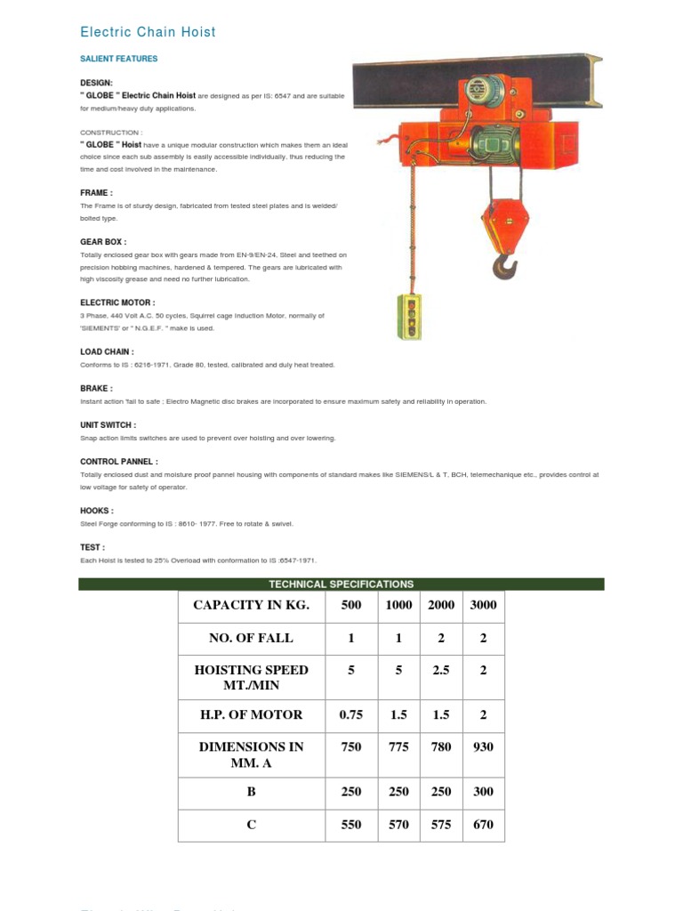 Electric Chain Hoist | PDF | Gear | Switch