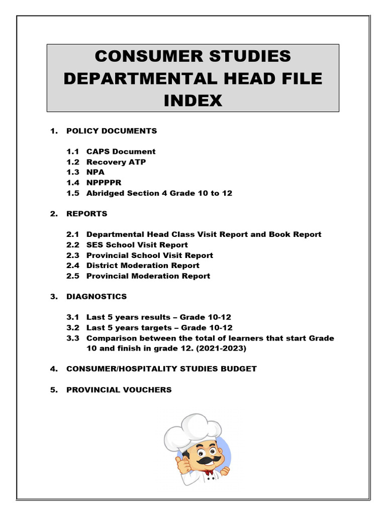 Consumer Studies Departmental Head File Index | PDF