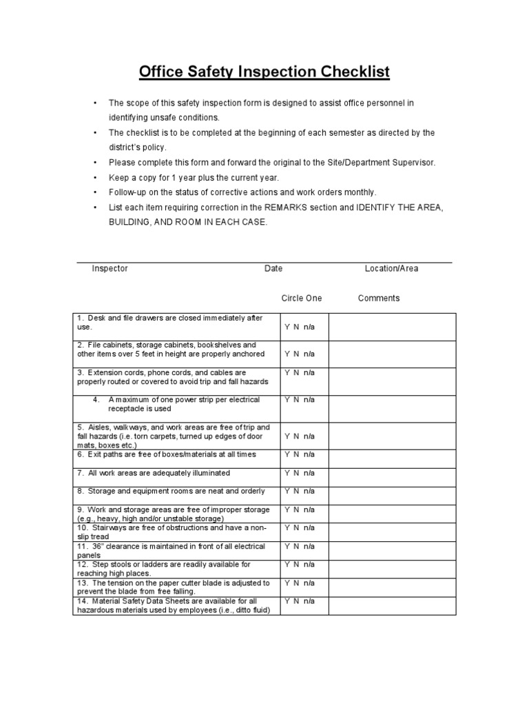 Office Safety Checklist | PDF | Ac Power Plugs And Sockets ...