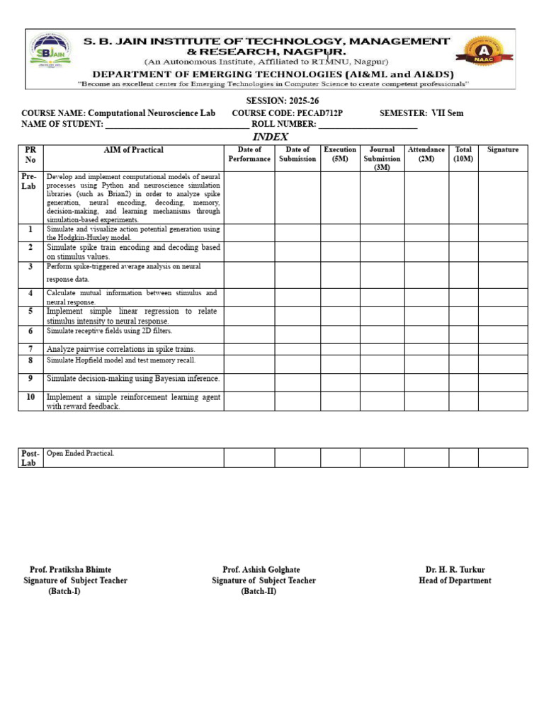 CNS Practical Index Page | PDF
