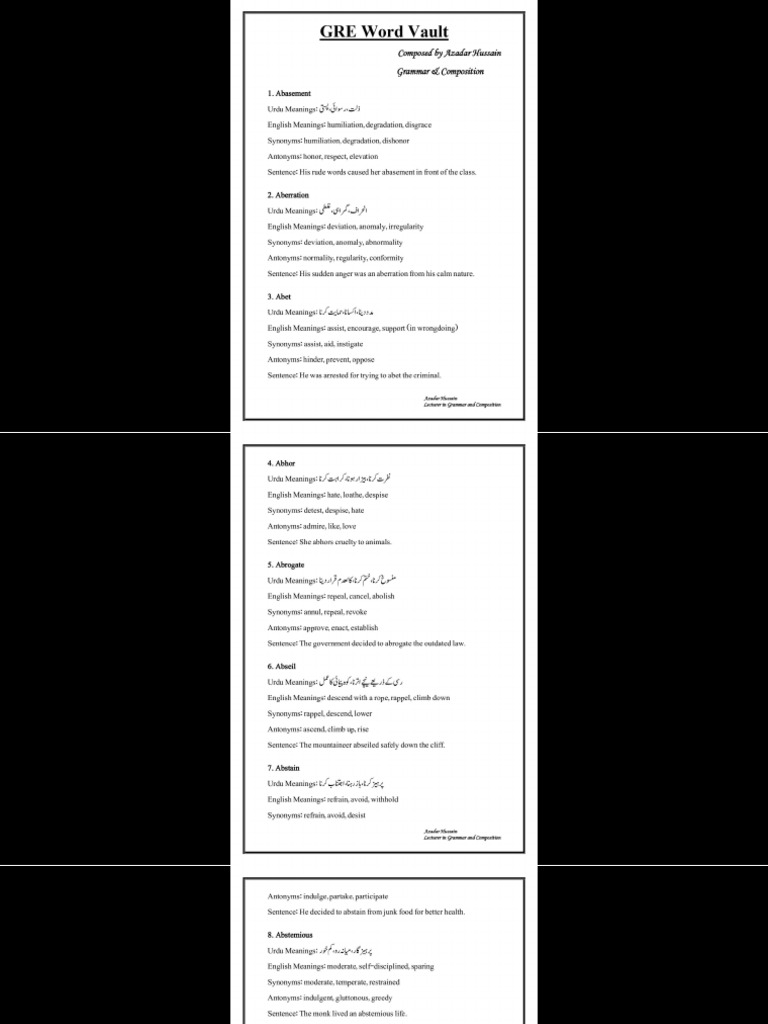 GRE Vocabulary | PDF