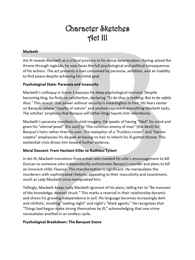 Act 3 Character Analysis | PDF | Macbeth
