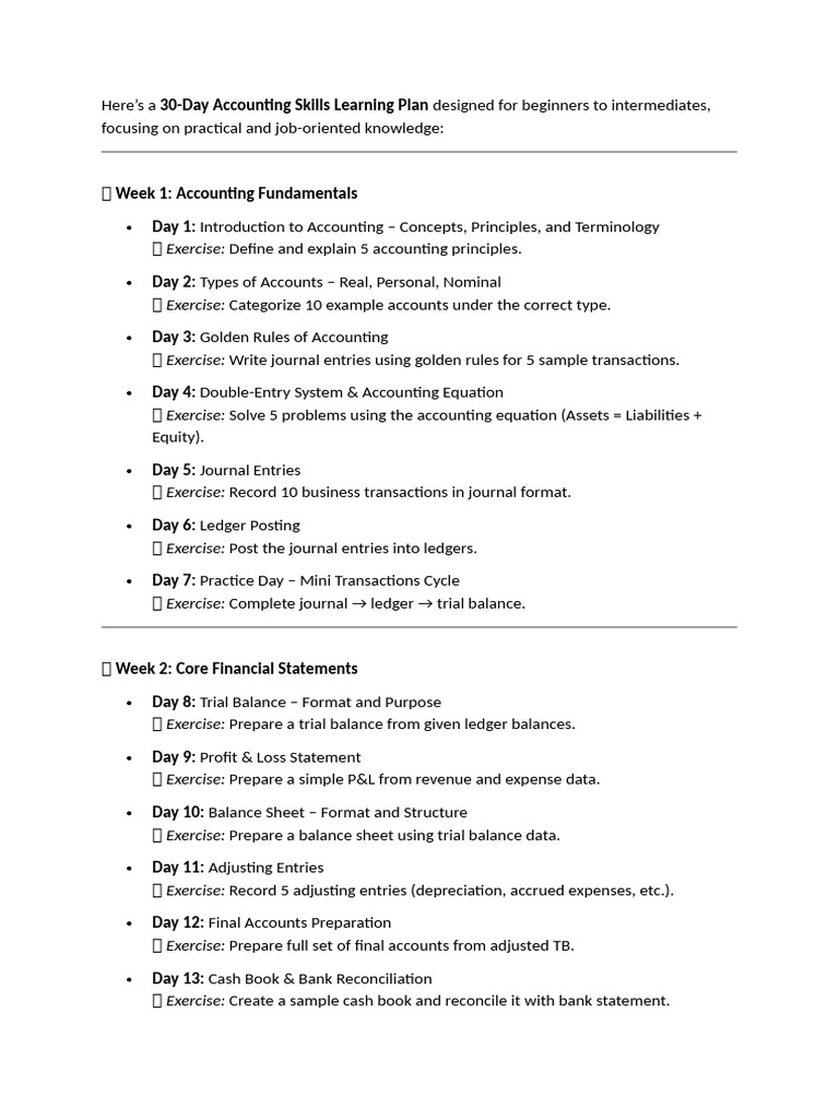30-Day Accounting Skills Learning Plan | PDF | Balance Sheet | Income ...