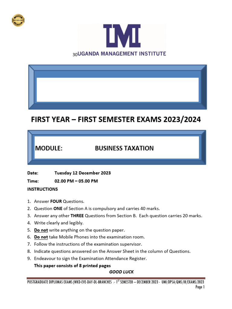 Business Taxation DFM - Past Paper Questions | PDF | Expense | Taxes