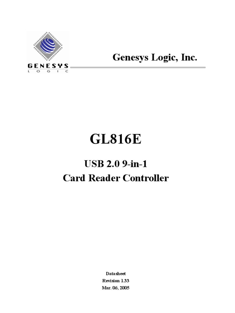 Genesys Logic, Inc.: Datasheet Revision 1.33 Mar. 06, 2005 | PDF | Secure Digital | Usb